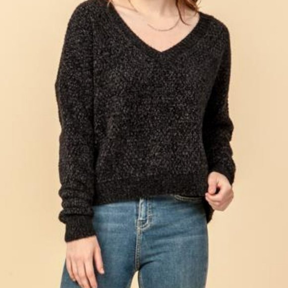 HYFVE | Sweaters | Nwt Hyfve Fuzzy Chenille V Neck Sweaters In Black ...